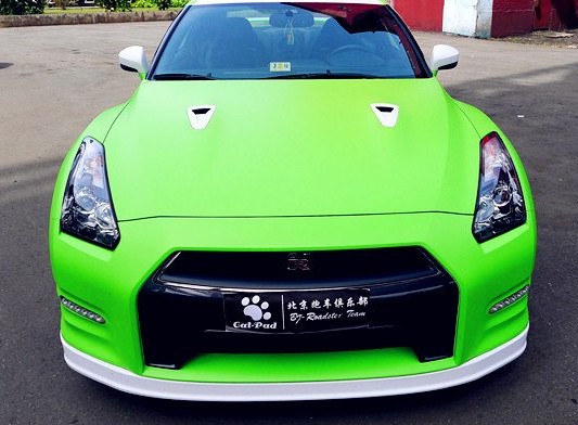 A lime-green Nissan GTR in China