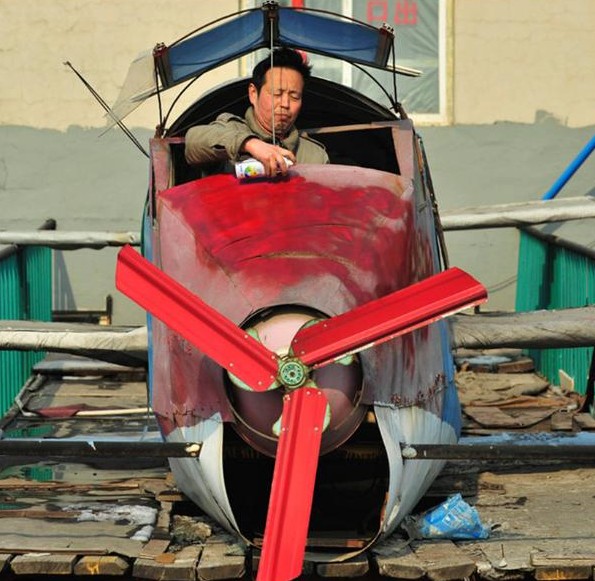 Farmer from China makes an airplane, at home