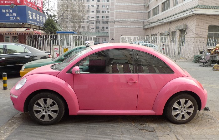 A very Pink Volkswagen New Beetle in China