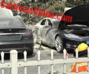 Two Tesla Model S On Fire At Super Charger Station In Shanghai, China