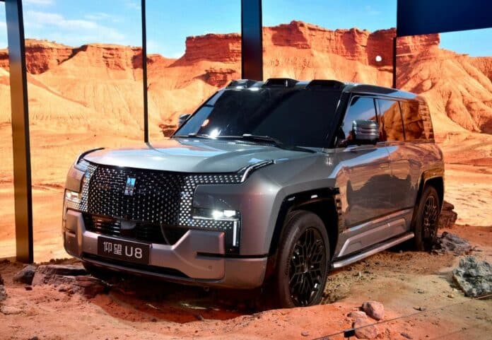 BYD's Yangwang U8 shows off at BYD technology conference