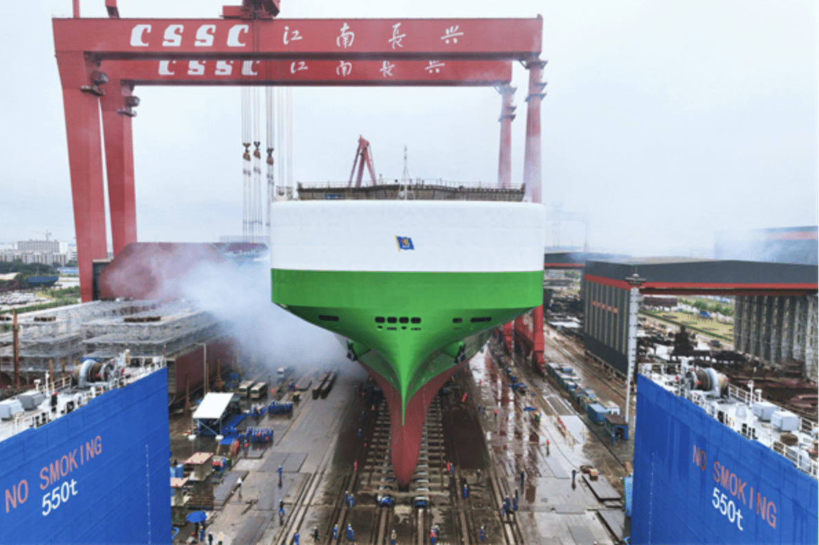 SAIC Motor first deep sea car carrier launched in Shanghai shipyard