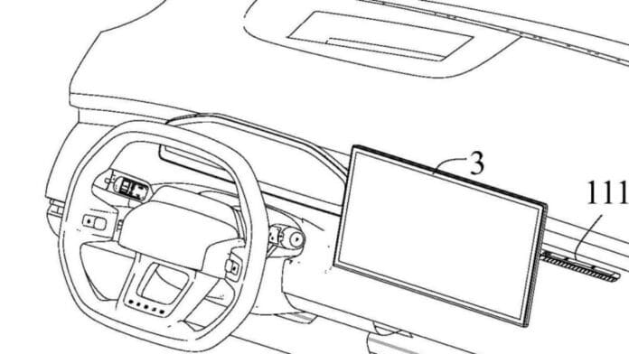 Zeekr CS1E sedan interior exposed with three screens. One of them can move