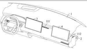 Zeekr CS1E sedan interior exposed with three screens. One of them can move